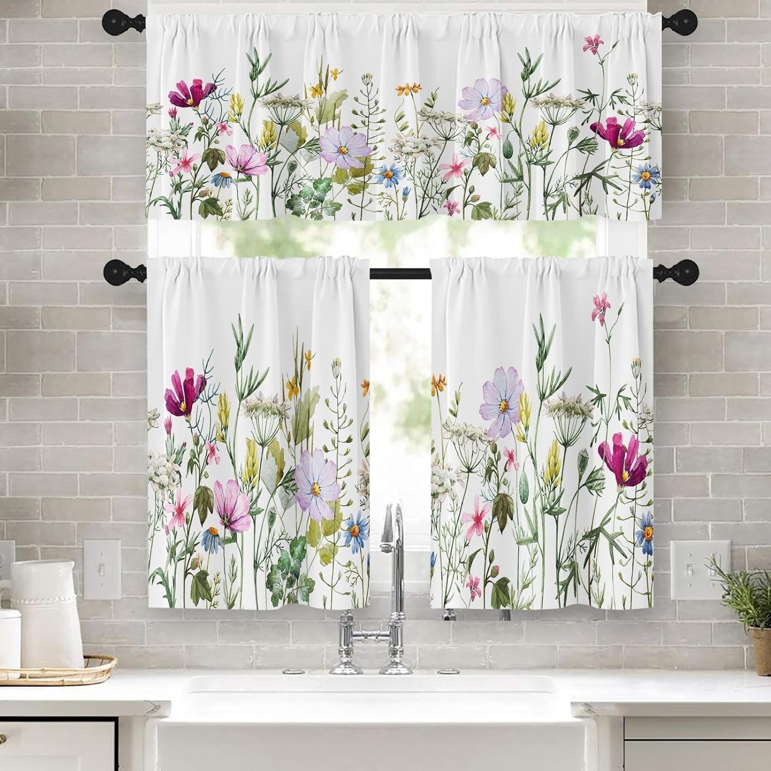 Muqhrev Spring Floral Kitchen Valances, 52" x 18" (3 Panels) - Walmart.com