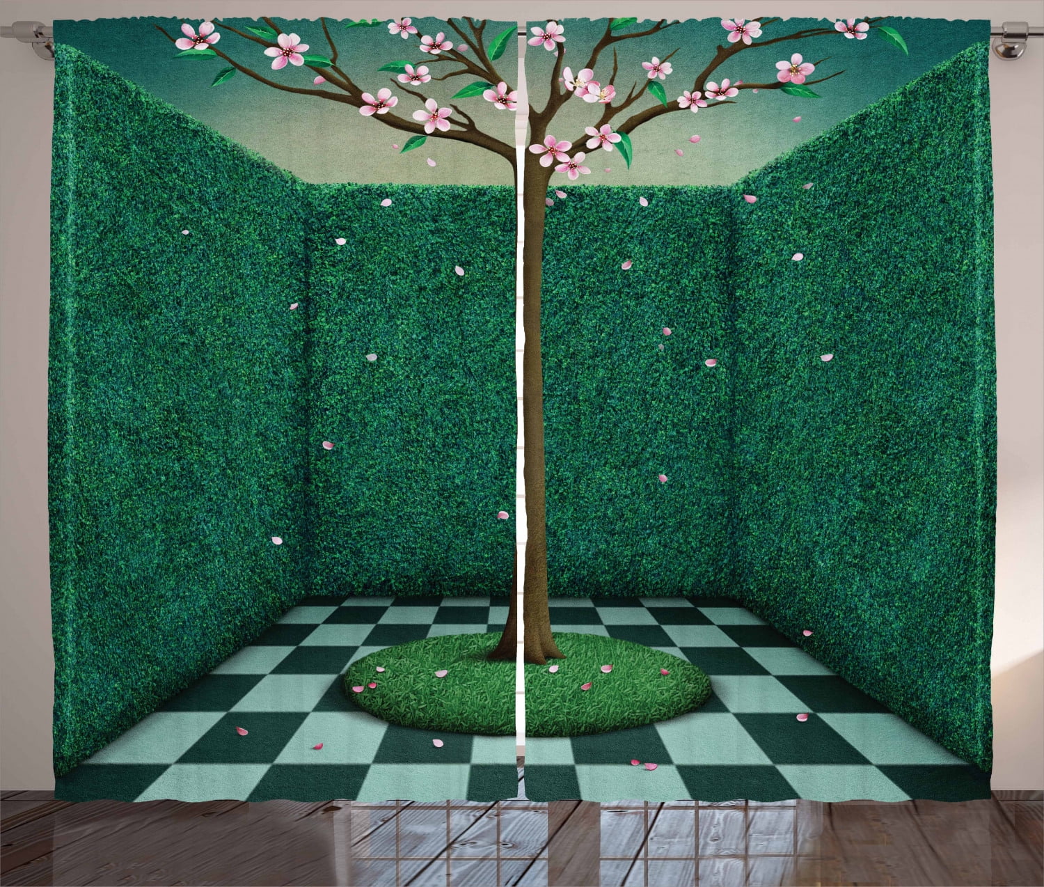 Ambesonne Mural Curtains 2 Panel Set, Outdoor Garden Maze, 108" x 108 ...