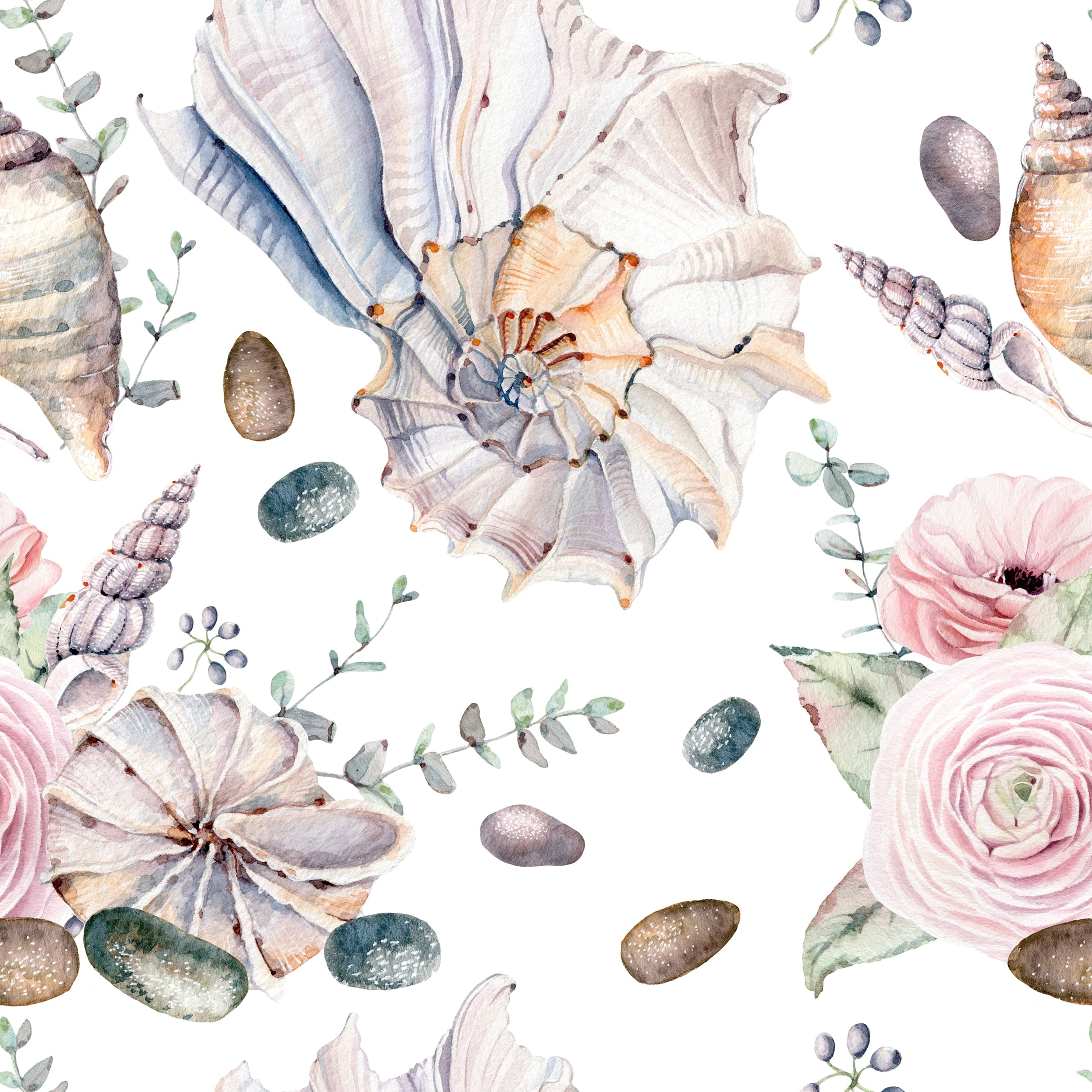 MuralsPrint Hawaiian Sea Shells Wallpaper, Removable Peel and Stick ...