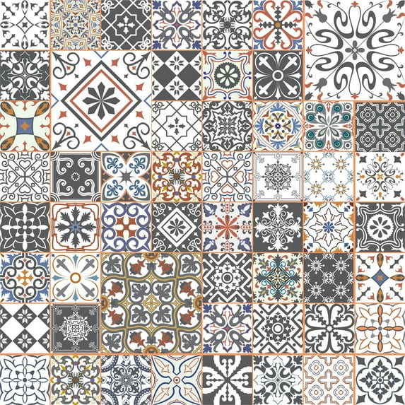 MuralsPrint Moroccan Tile Remoavble Wallpaper - 10'ft H x 24''inch W ...
