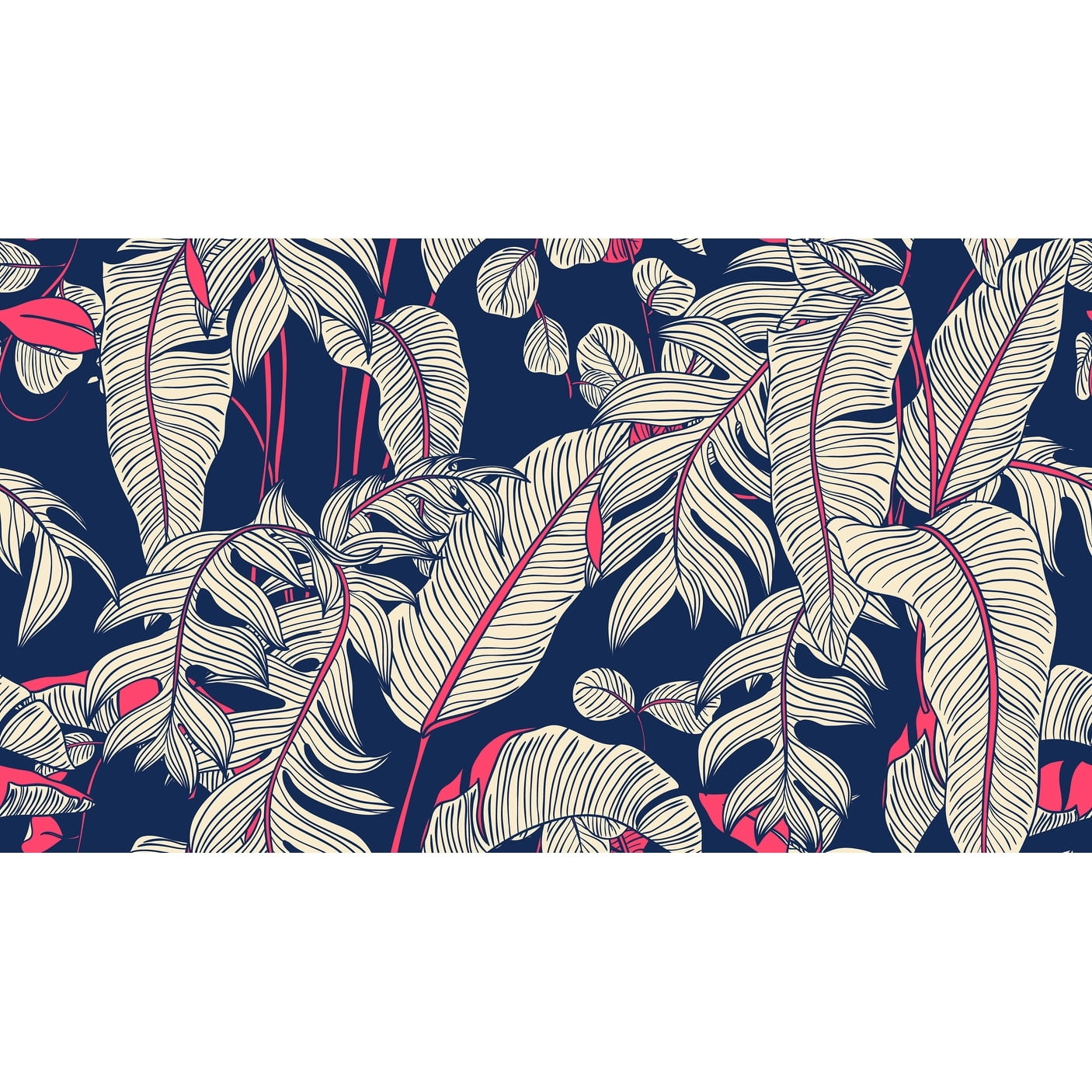 MuralsPrint Navy Tropical Leaves Removable Wallpaper - 10'ft H x 24 ...