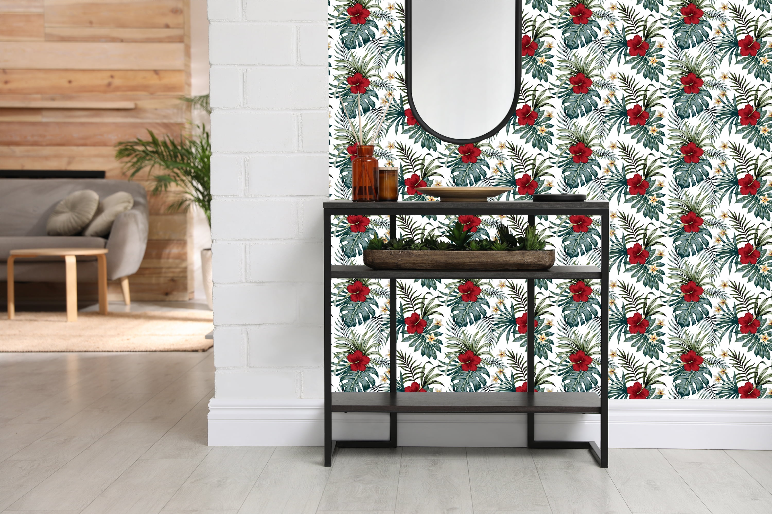 MuralsPrint Tropical Vintage Hibiscus Floral Removable Wallpaper, Peel ...