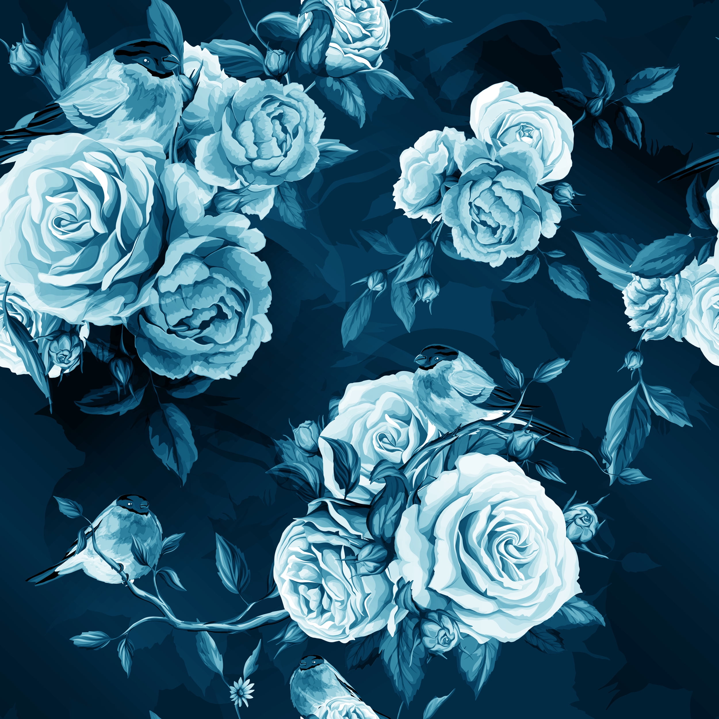 MuralsPrint Removable Vintage Royal Blue Roses Floral Wallpaper, Self ...