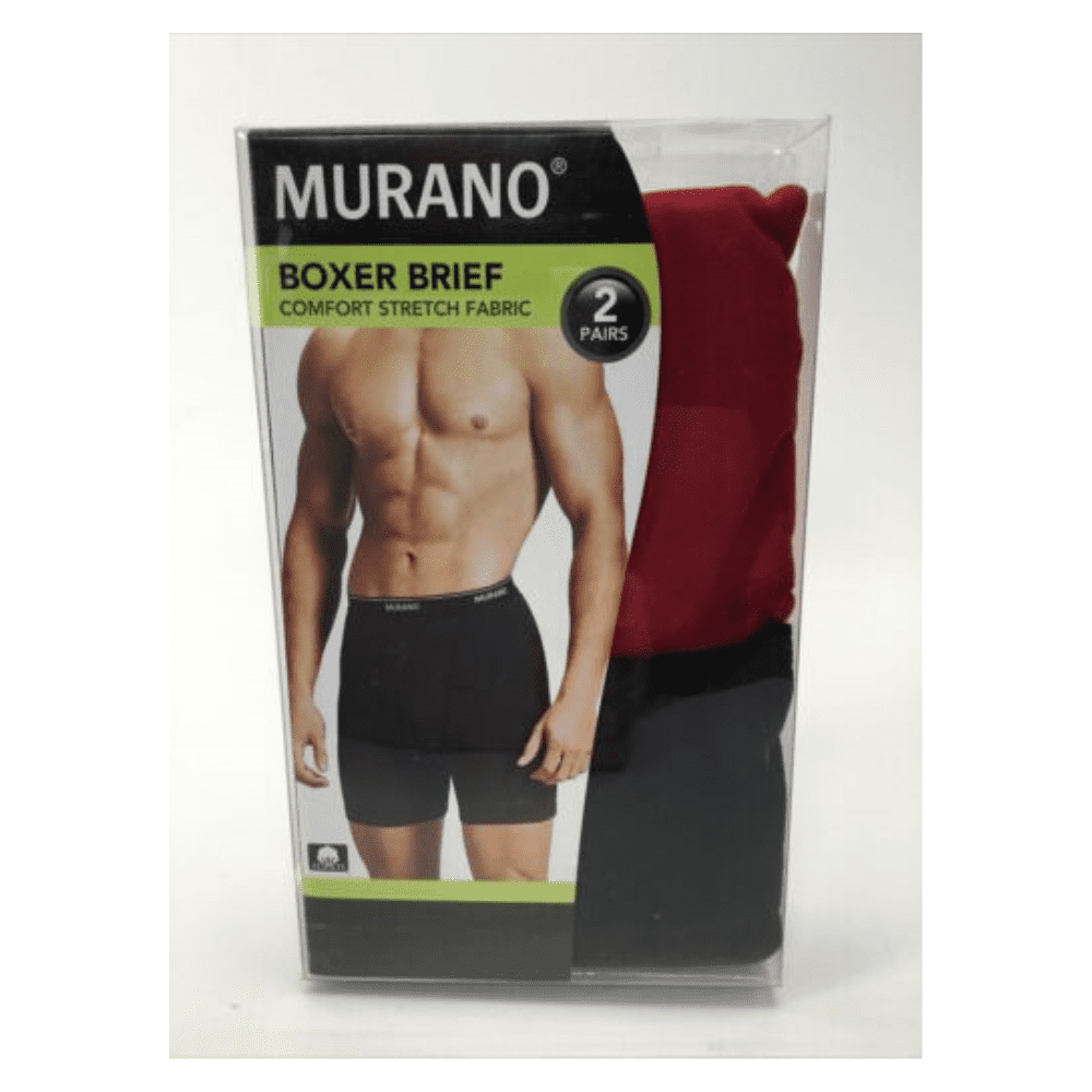 Murano Men's Solid 2 Pack Cotton Comfort Stretch Boxer Brief, Red/Black ...