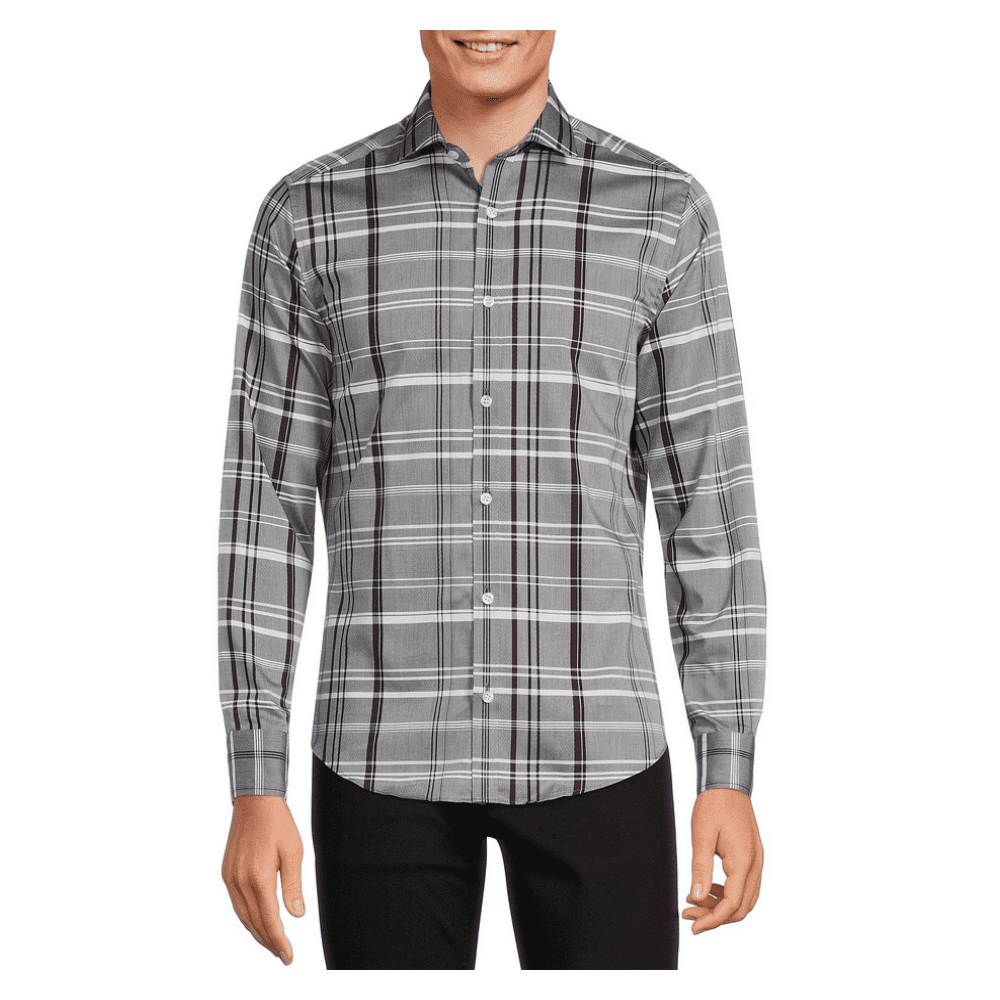 Murano Plantsmen Collection Slim-Fit Plaid Jacquard Long Sleeve Shirt ...