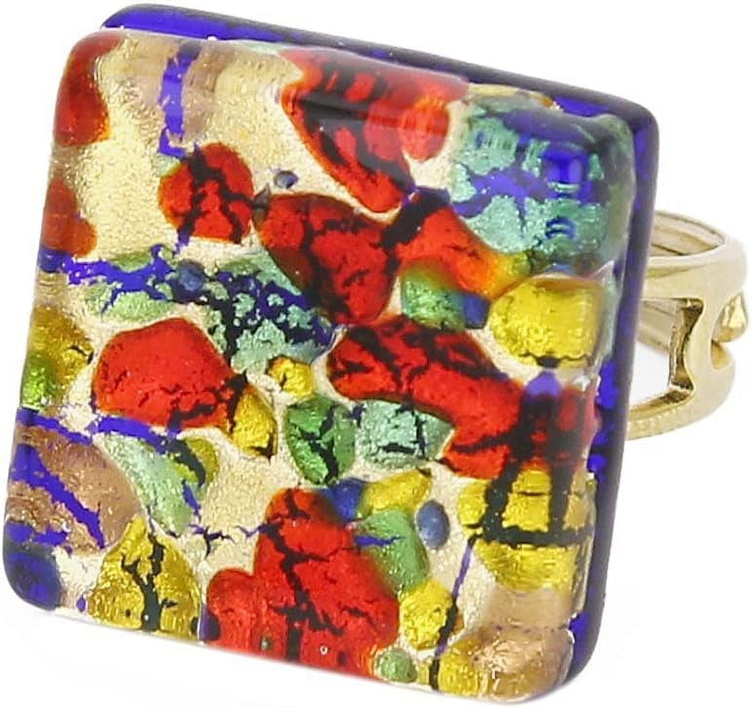 Murano Ring 3/4-Inch - Square Adjustable Size Ring in , Red, and Green ...