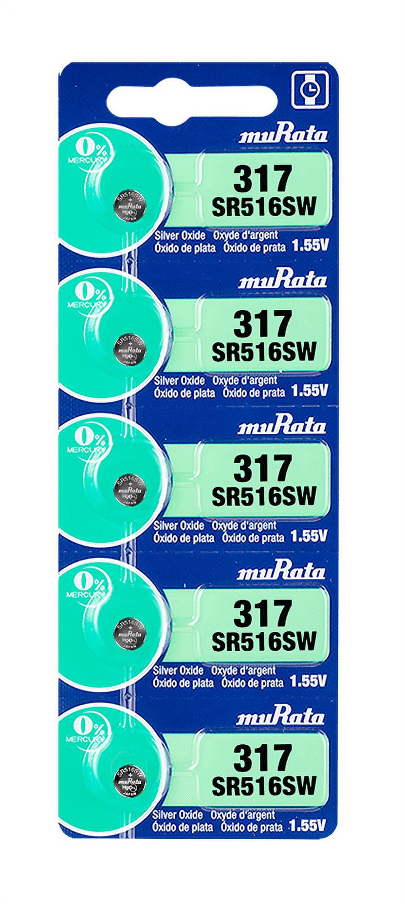 Murata 317 SR516SW Battery 1.55V Silver Oxide Watch Button Cell ...