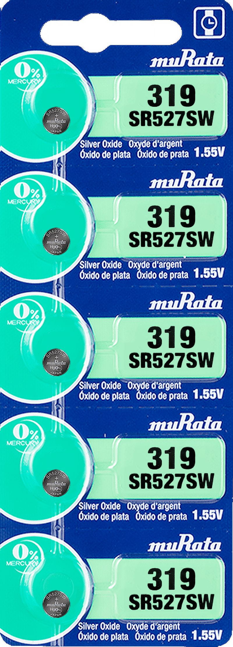 Murata 319 SR527SW Battery 1.55V Silver Oxide Watch Button Cell ...