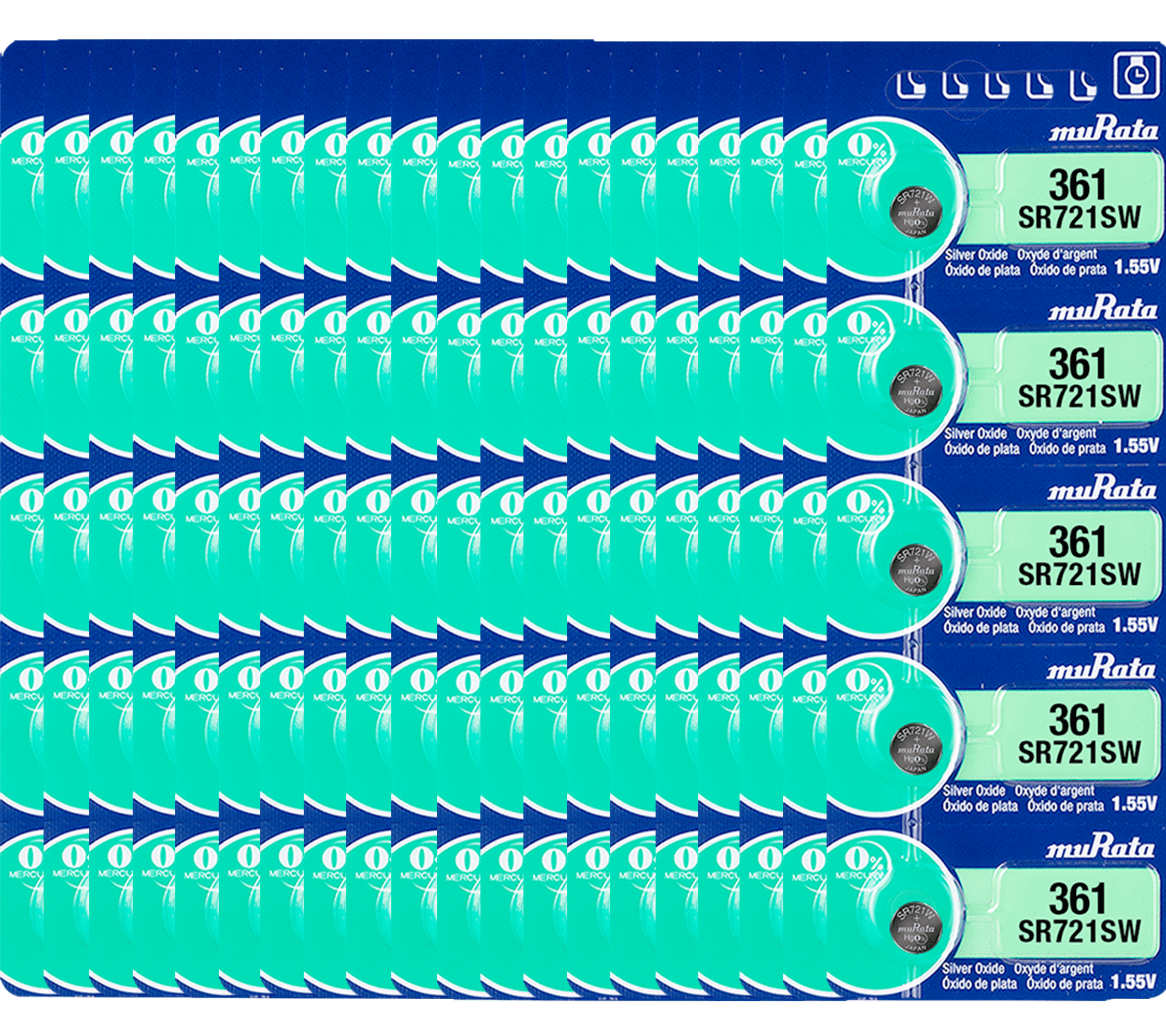 Murata 361 SR721W Battery 1.55V Silver Oxide Watch Button Cell - Replaces Sony 361 (100 ...