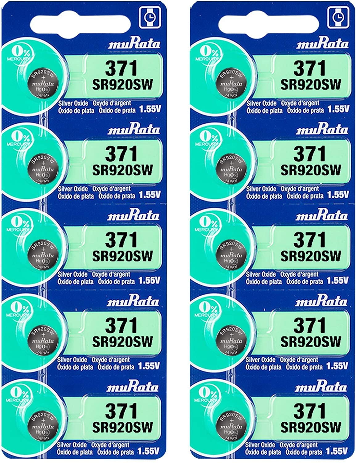 Murata 371 SR920SW Battery 1.55V Silver Oxide Watch Button Cell ...