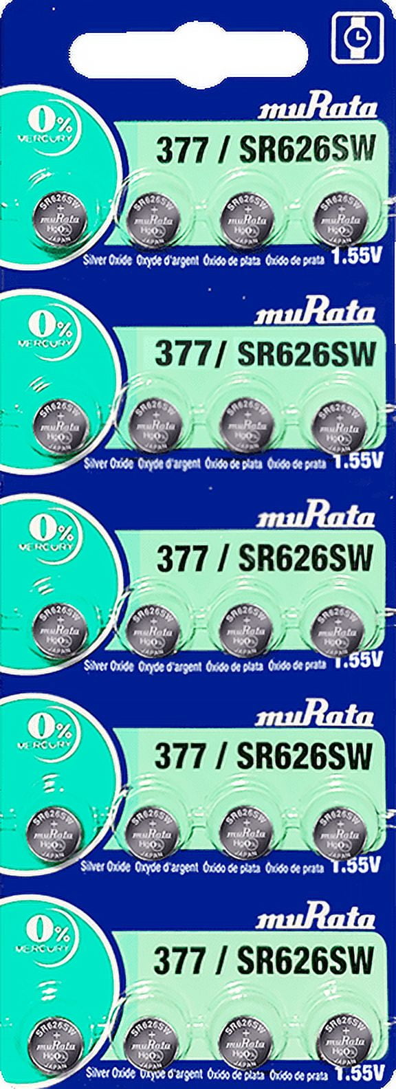 Murata 377 SR626SW Battery 1.55V Silver Oxide Watch Button Cell - Contractor Pack (20 Batteries ...