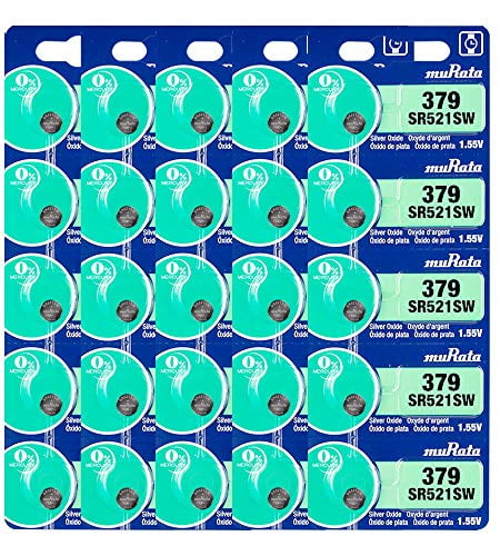 Murata 379 Battery SR521SW 1.55V Silver Oxide Watch Button Cell (25 ...