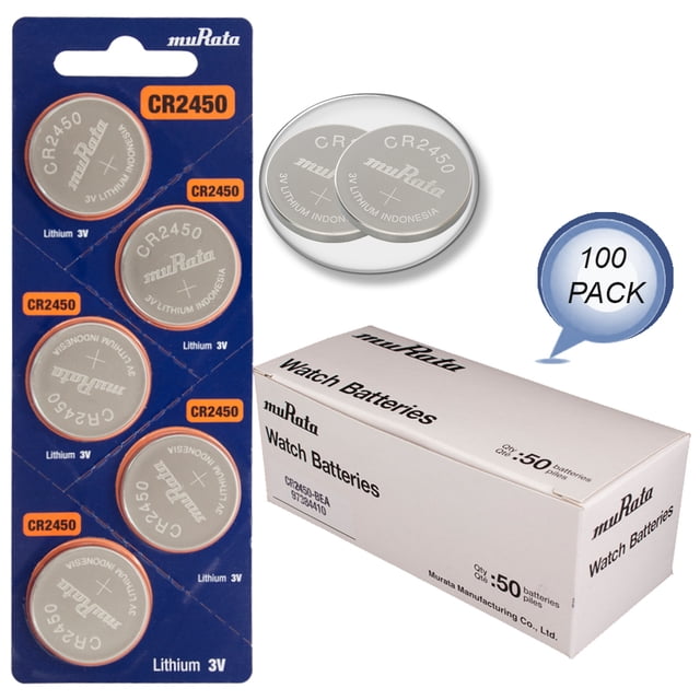 Murata CR2450 Lithium Coin Cell Battery 100 Pack - Walmart Business ...