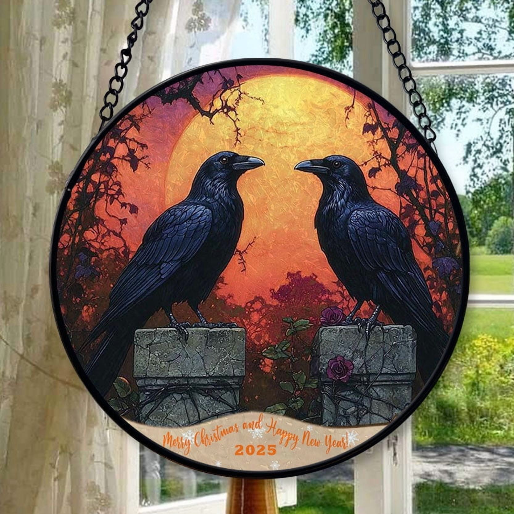 Murder of Crows Stained Glass Suncatcher Ornament, Holiday Tree ...