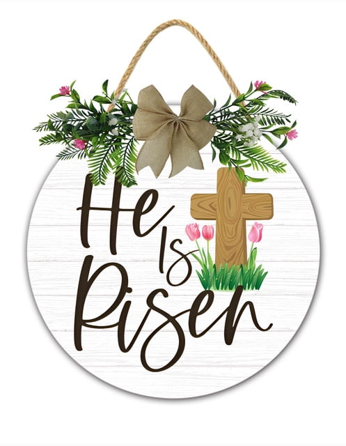 Muroanmi He is Risen Door Signs Easter Religious Sign Easter Wooden ...