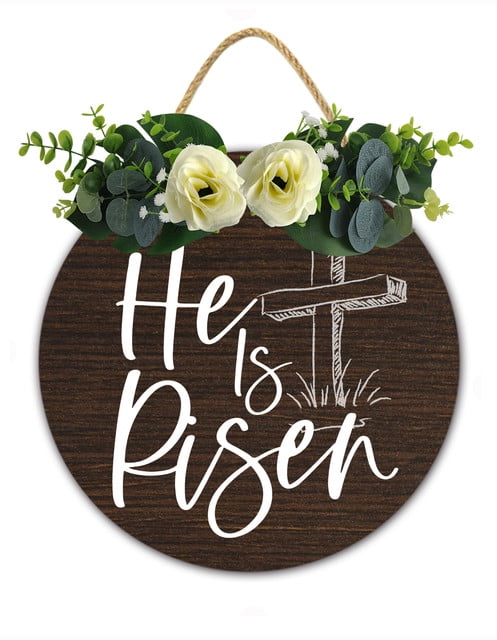 Muroanmi He is Risen Wood Door Sign Home Decor Rustic Easter Wall ...