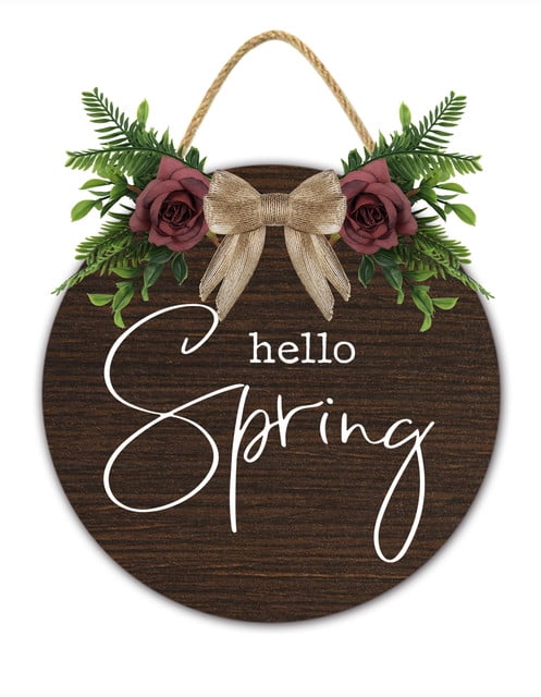 Muroanmi Rustic Hello Spring Door Sign Spring Welcome Wreath Sign for ...