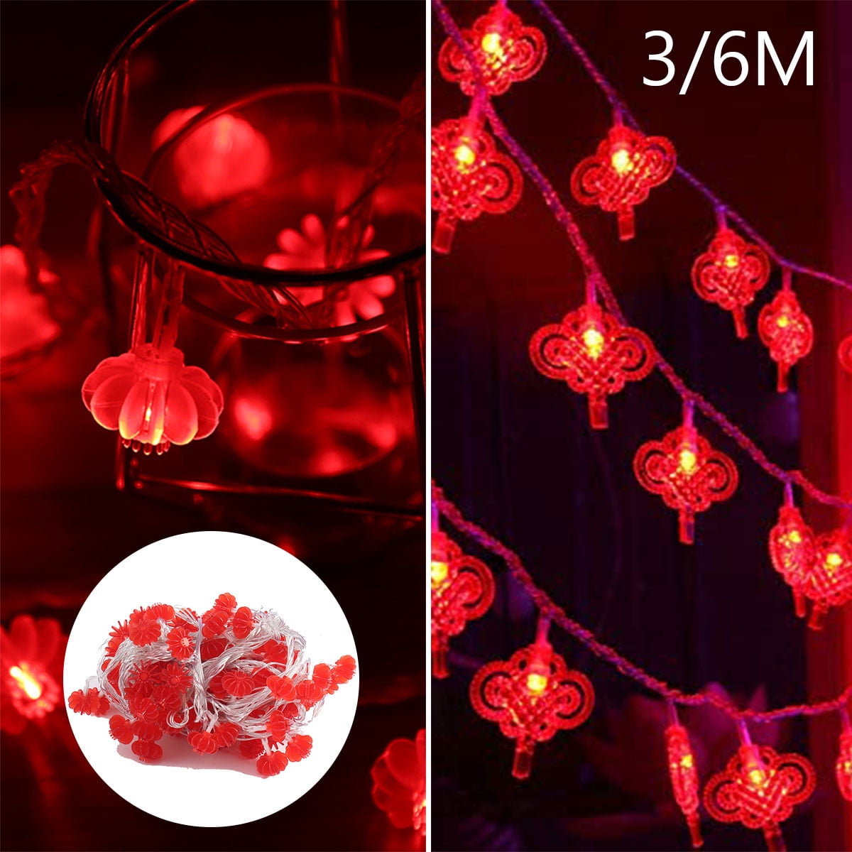 Muross Traditional Chinese Knot Red Lantern LED String Light Battery ...