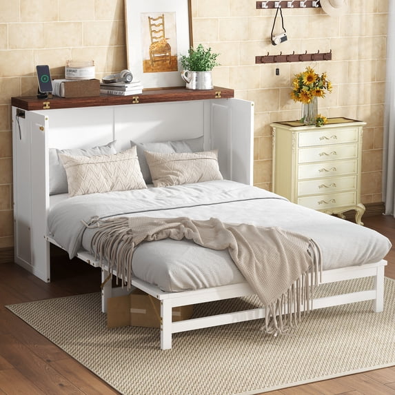 Murphy Bed Cabinet Full with Storage Drawer and Charging Station, USB ...