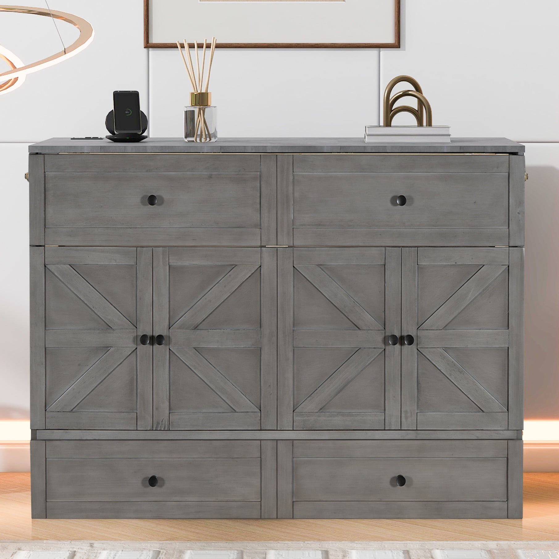 Murphy Bed Full | Classic Pattern | Gray Bed with Storage - Walmart.com
