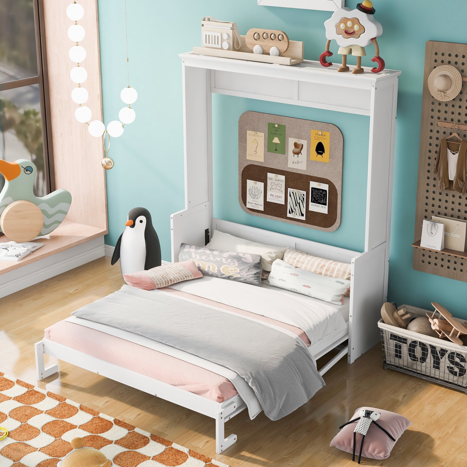 Queen Murphy Bed with Storage Shelf, Wall Bed Frame for Teens & Adults ...