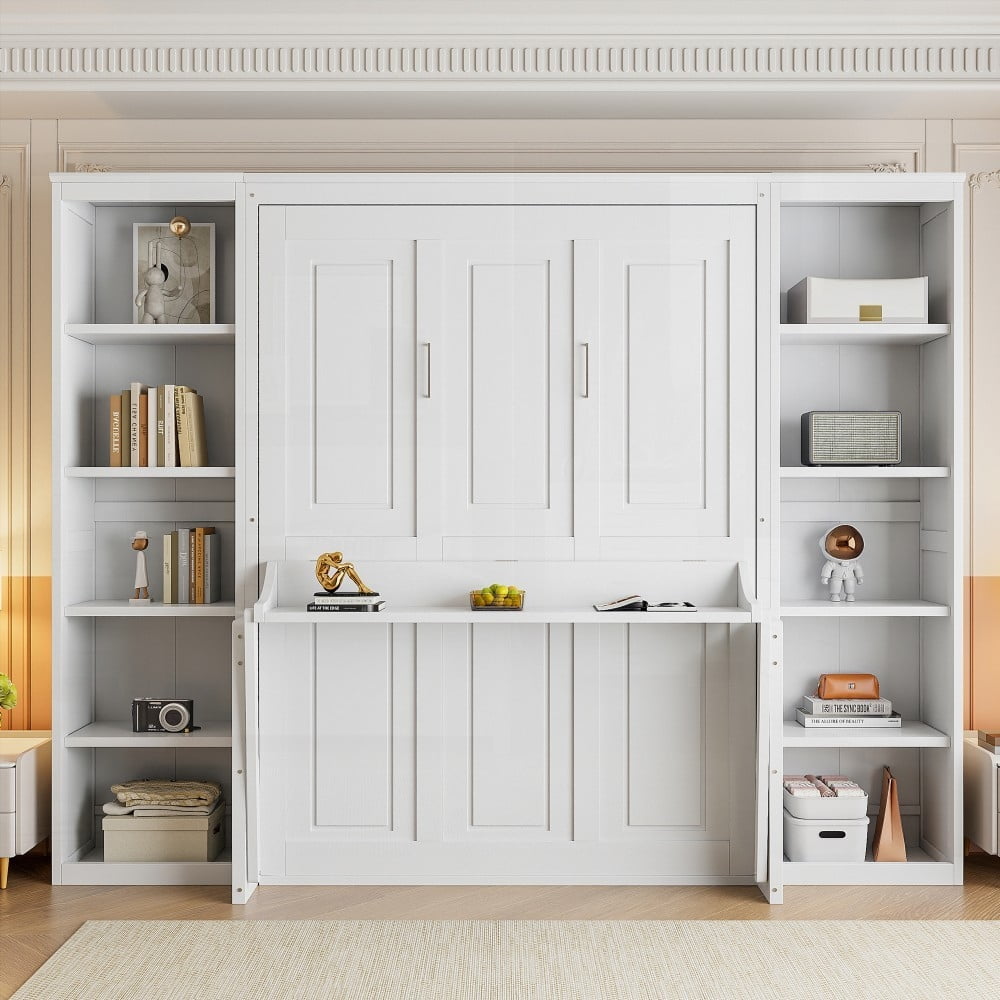 Murphy Bed in Full Size with Desk and Bookshelf, Made of Pine Wood ...