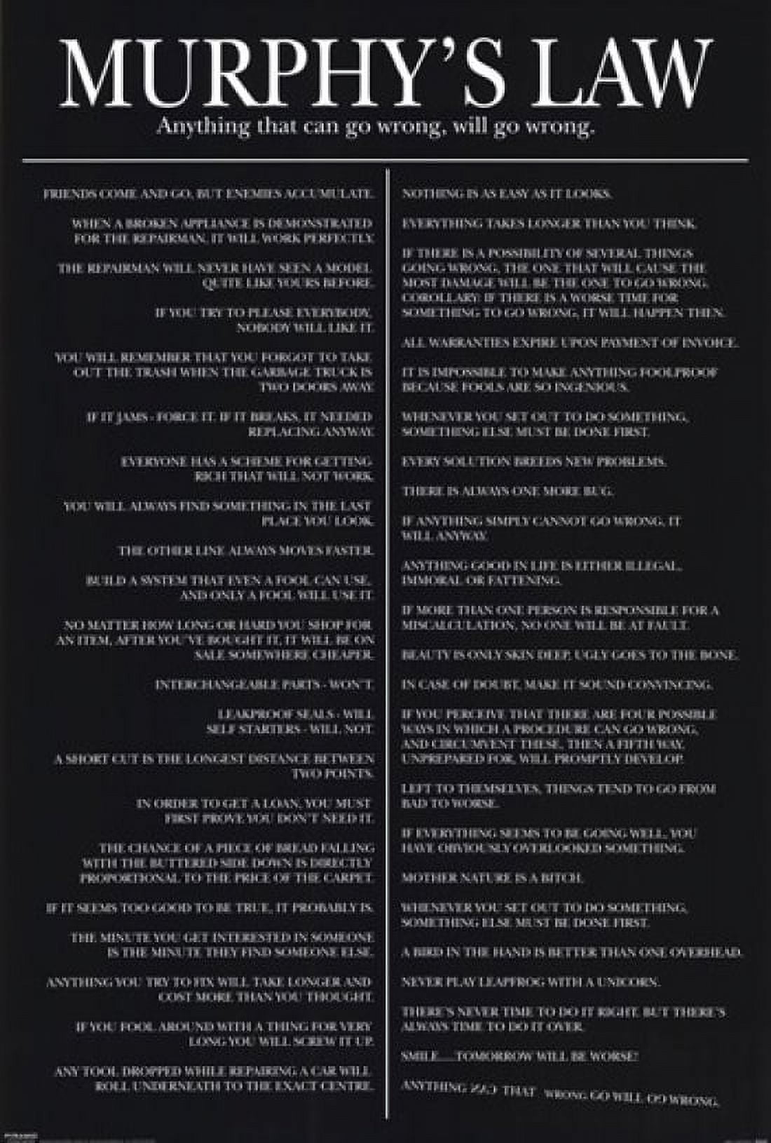Rolled Poster Murphy's Law 24" x 36" Framed Poster - Walmart.com