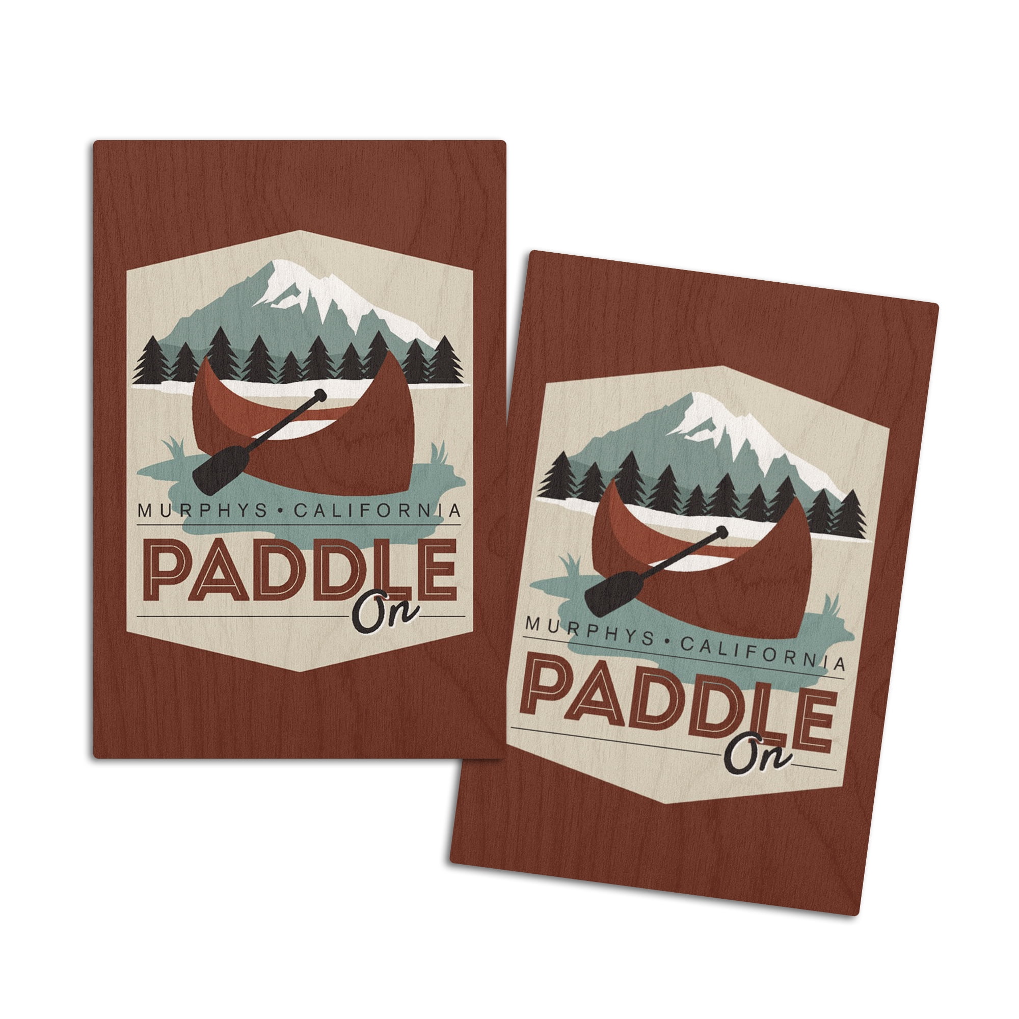 Murphys, California, Paddle On, Canoe, Vector, Contour (4x6 Birch Wood ...