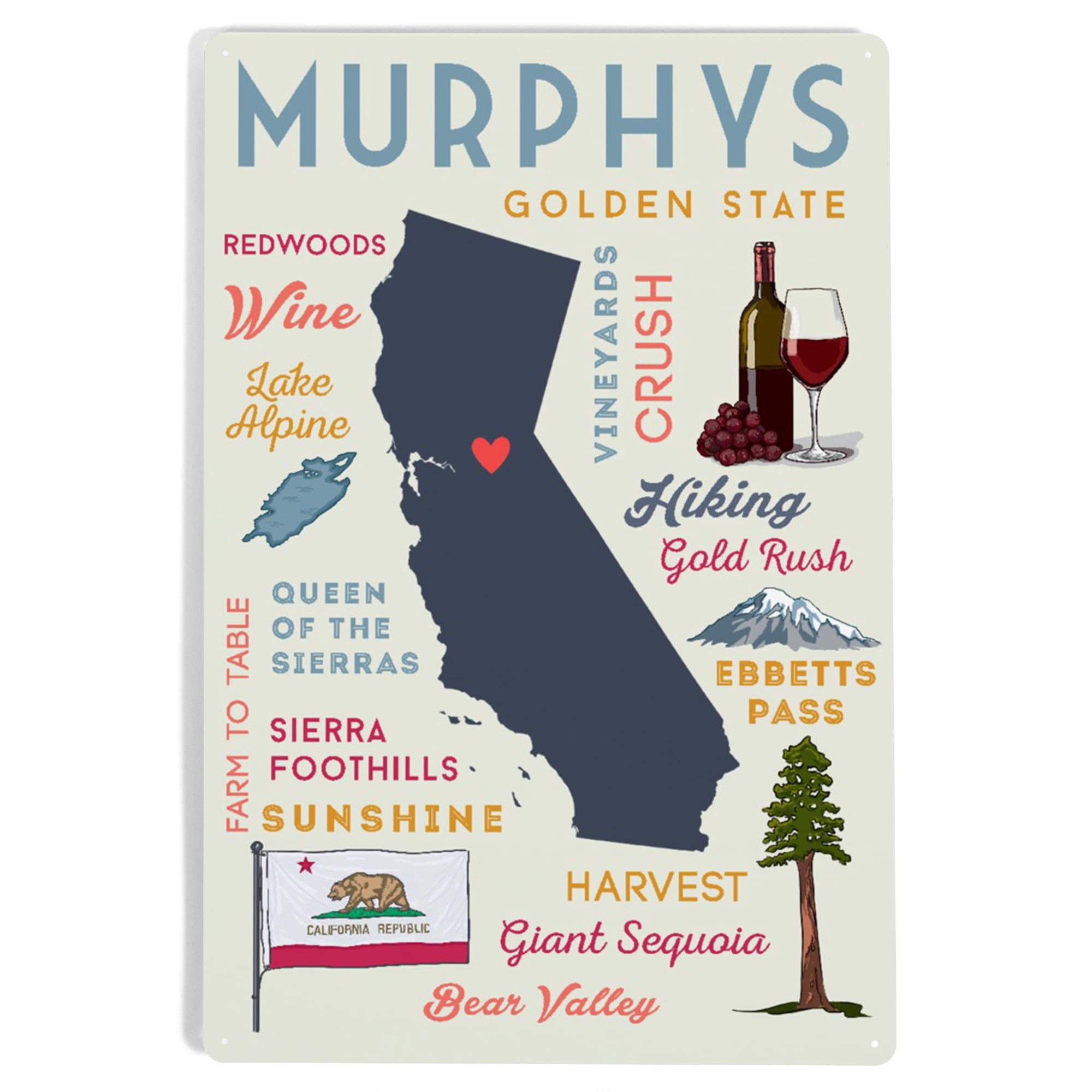 Murphys, California, Typography and Icons (12x18 Aluminum Art, Indoor ...