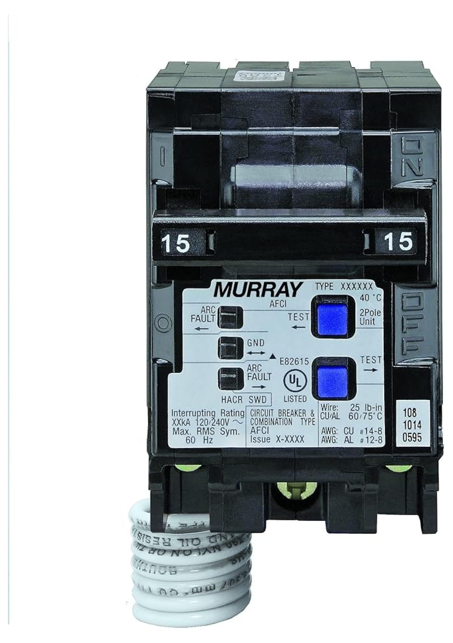 Murray MP215AFC AFCI Circuit Breaker 15 Amp 120V 2 Pole UL Listed - Arc ...