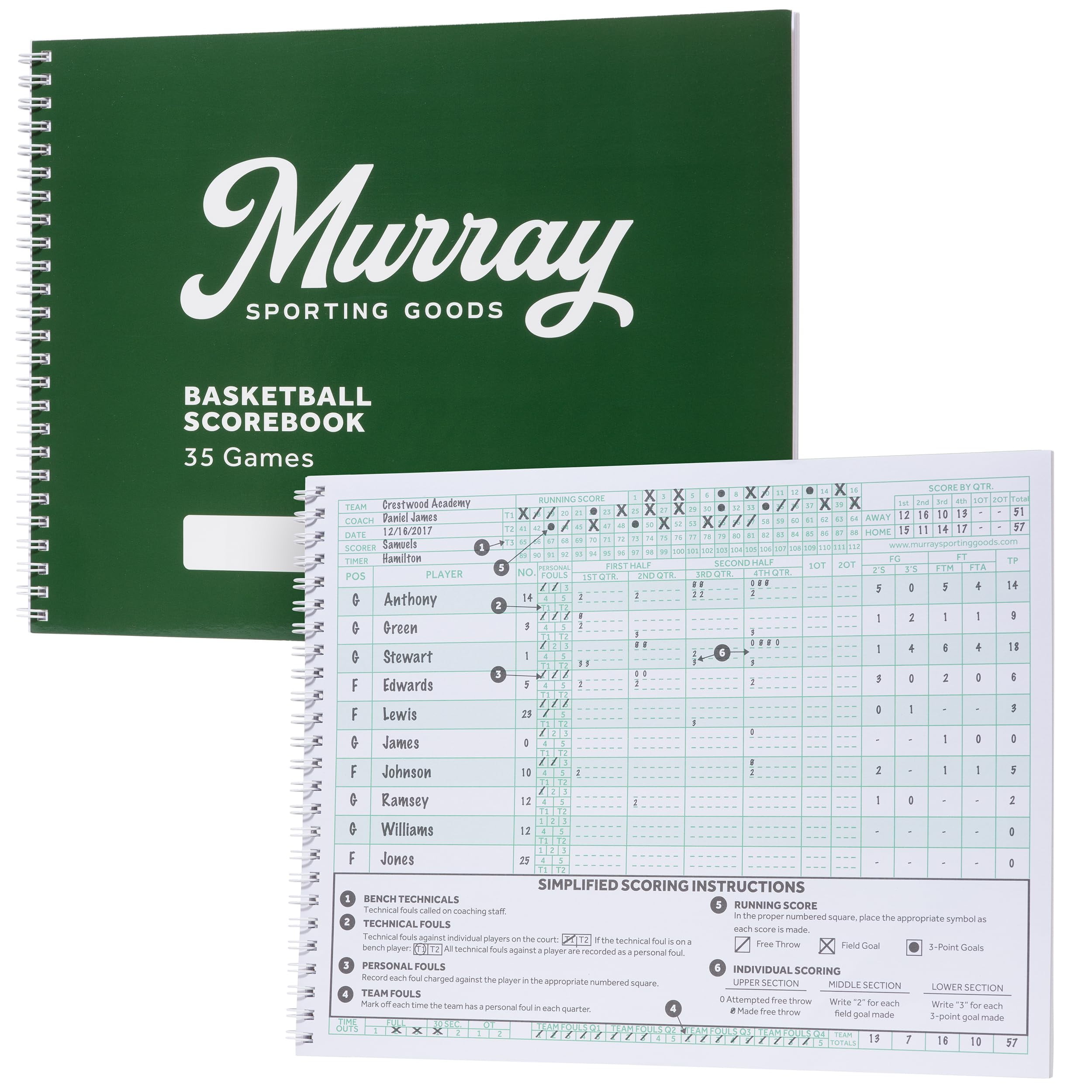Murray Sporting Goods Green Basketball Scorebook - 35 Games Score ...
