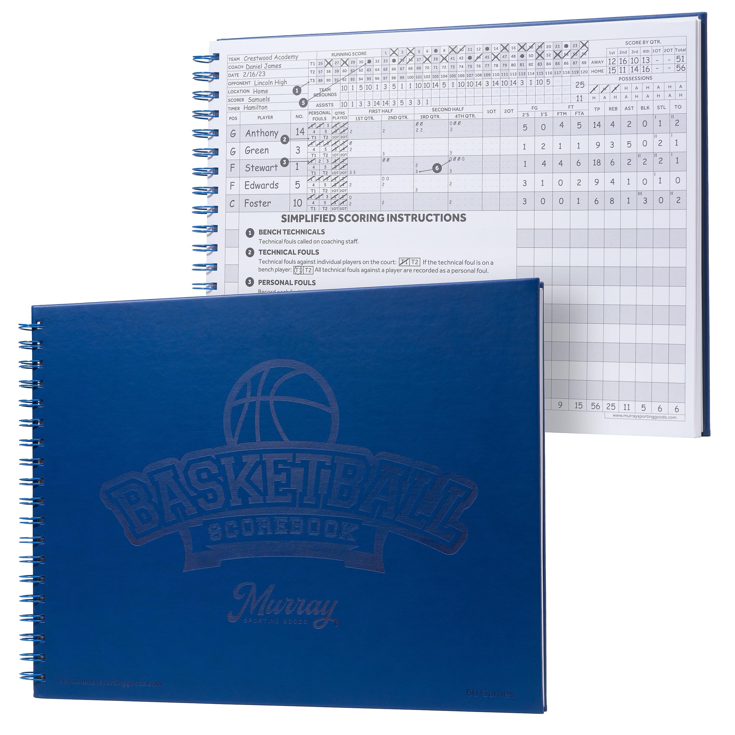 Murray Sporting Goods Premium Basketball Scorebook - 60 Games Score ...