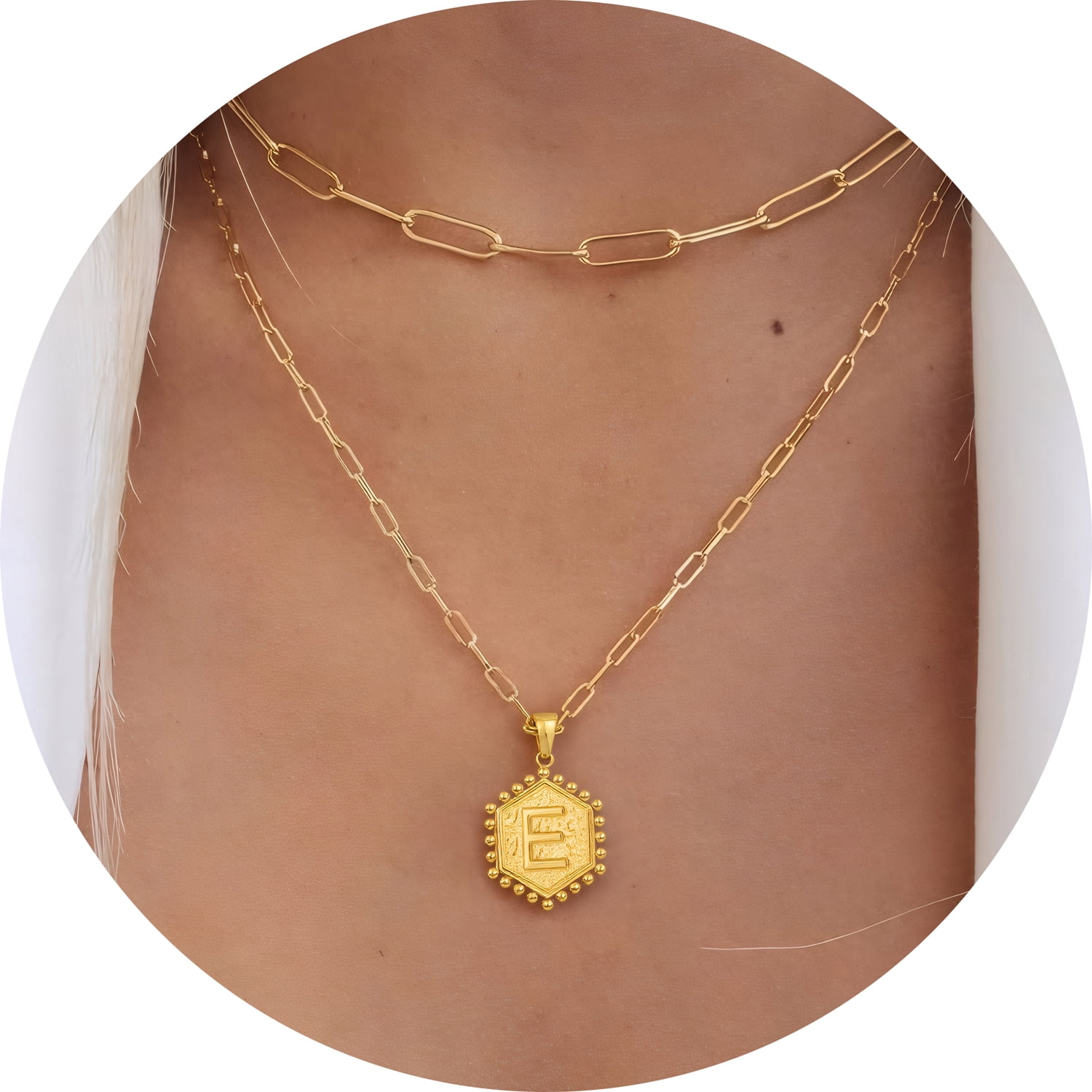 Murtoo layered initial necklace for women 18 inch hexagon letter ...