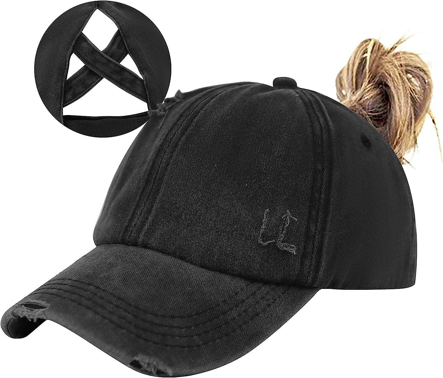 Muryobao Women Ponytail Criss Cross Messy Buns Ponycaps Baseball Cap ...