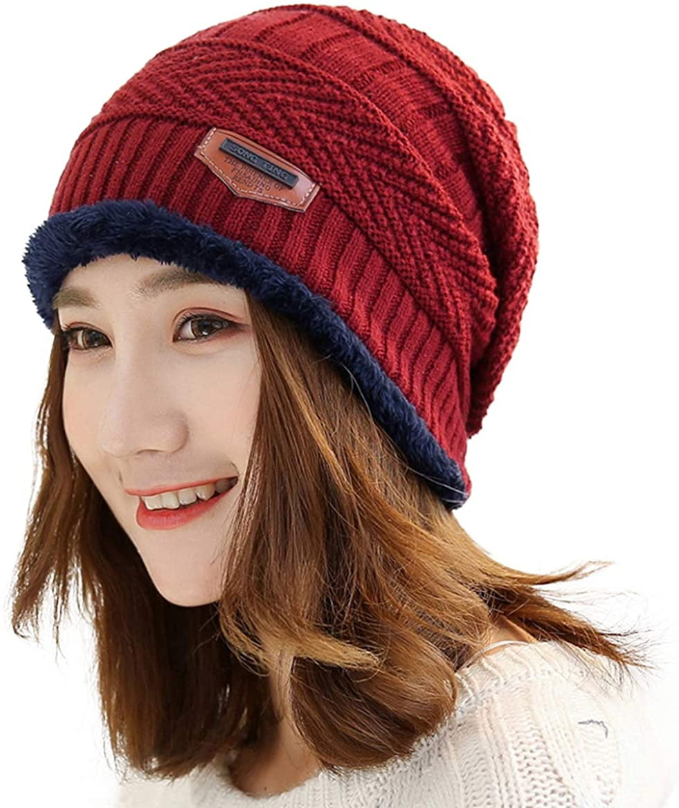 Muryobao Women Thick Warm Winter Beanie Hat Slouchy Skully Knit Hats ...