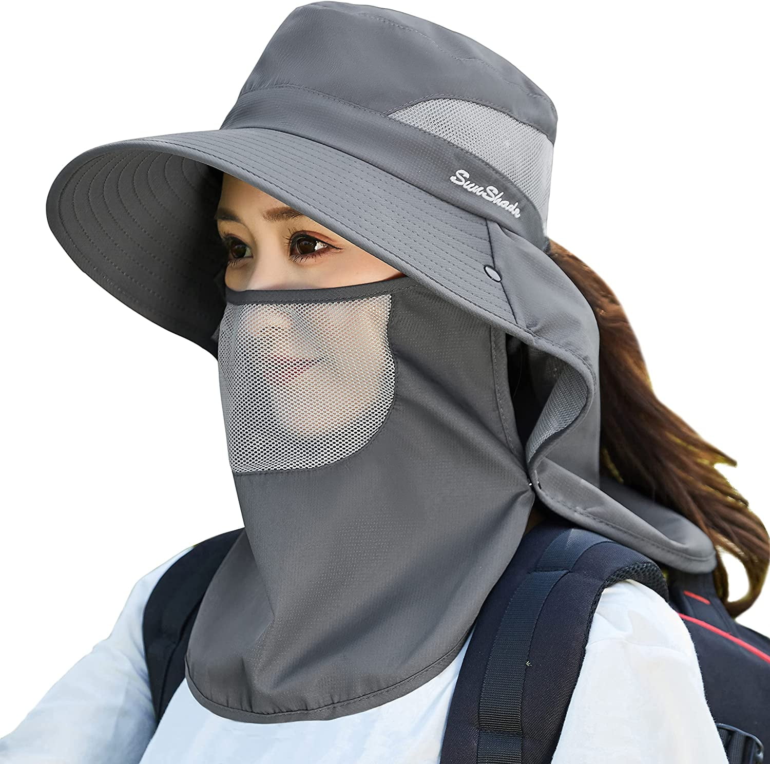 Muryobao Womens Ponytail Summer Sun Hat Outdoor UV UPF 50+ Protection Wide Brim Bucket Hats ...