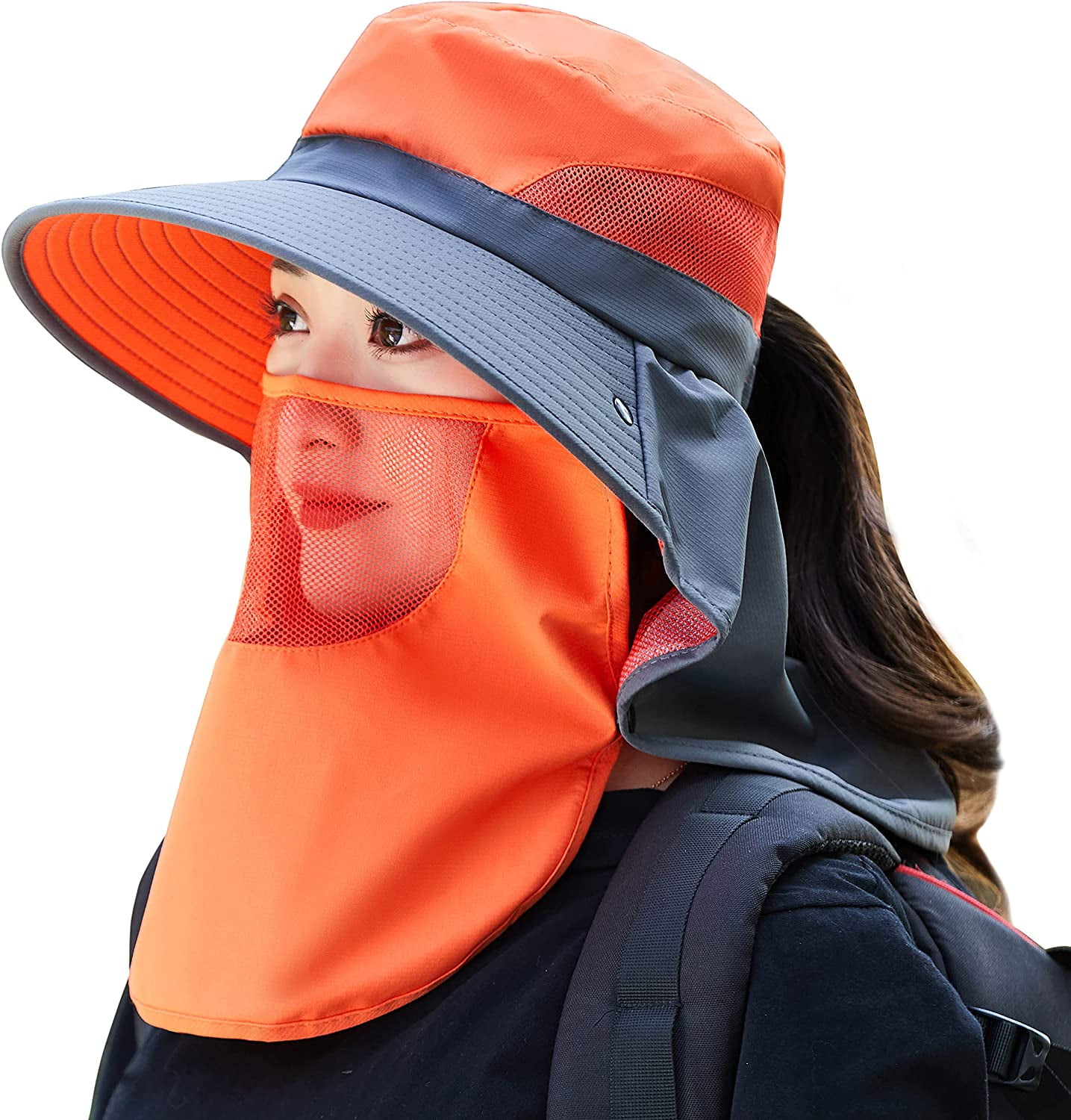 Muryobao Womens Ponytail Summer Sun Hat Outdoor UV UPF 50+ Protection Wide Brim Bucket Hats ...