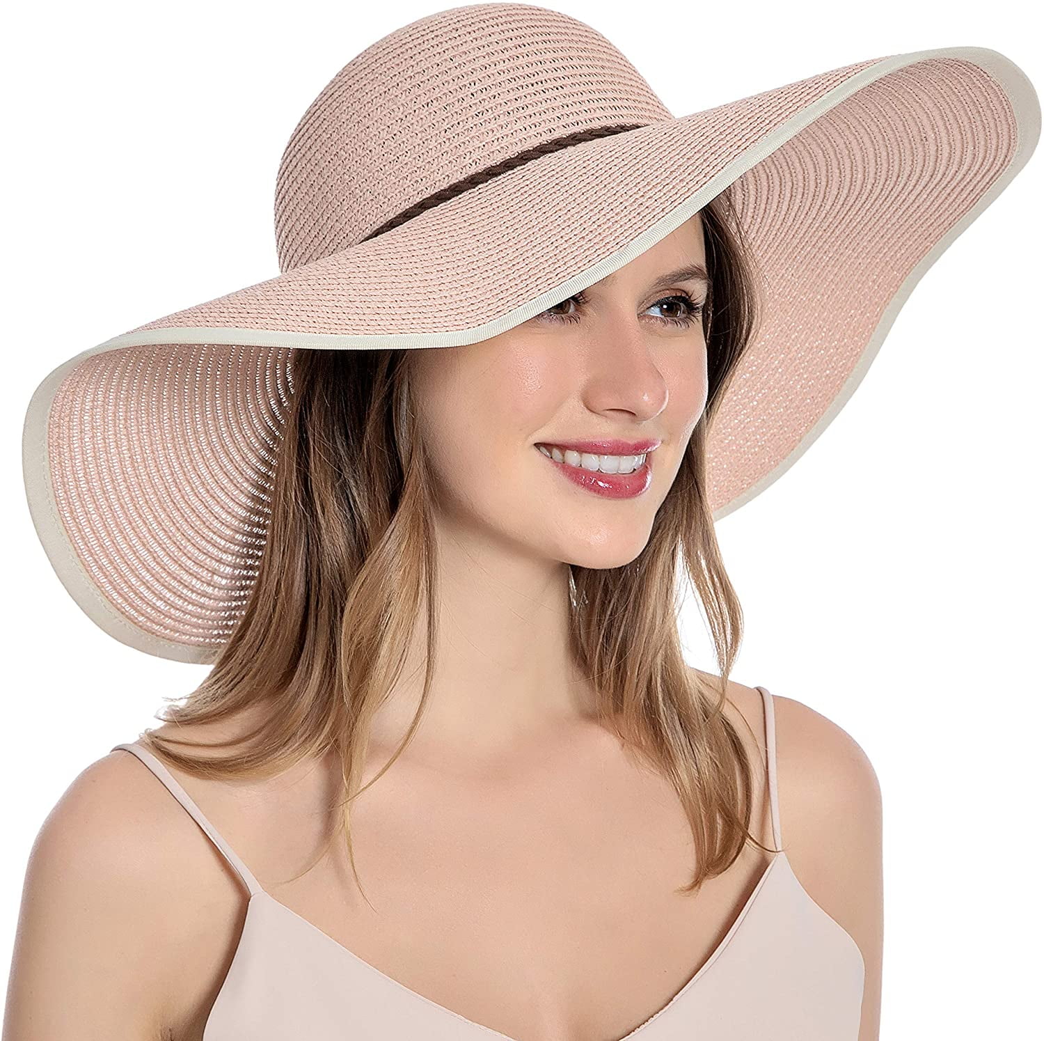 Muryobao Womens Sun Straw Hat Wide Brim UV UPF 50 Summer Hat Foldable ...