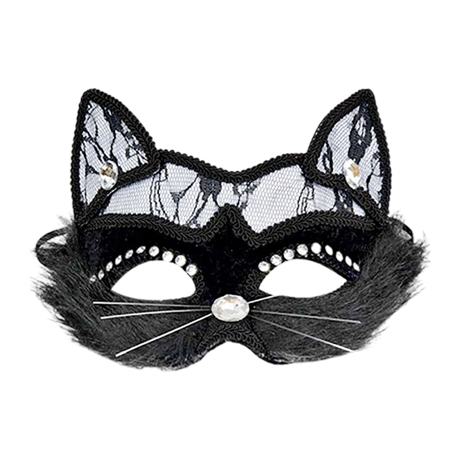 Musatteng Adult Kids Cat Plush Lace Face Guard Black Animal Plush Face ...