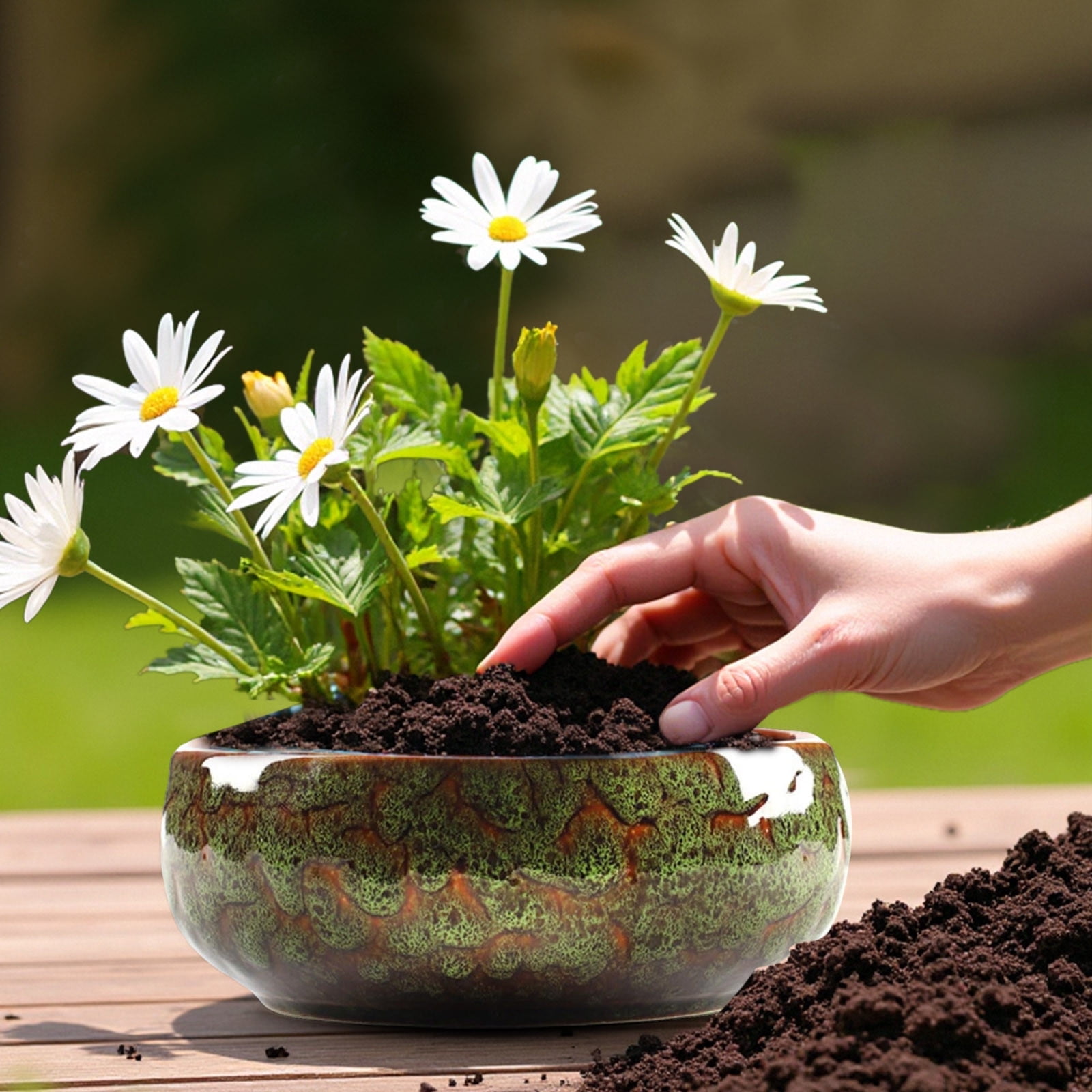Musatteng Large Ceramic Planter Bowl for Indoor - Round Hydroponic ...