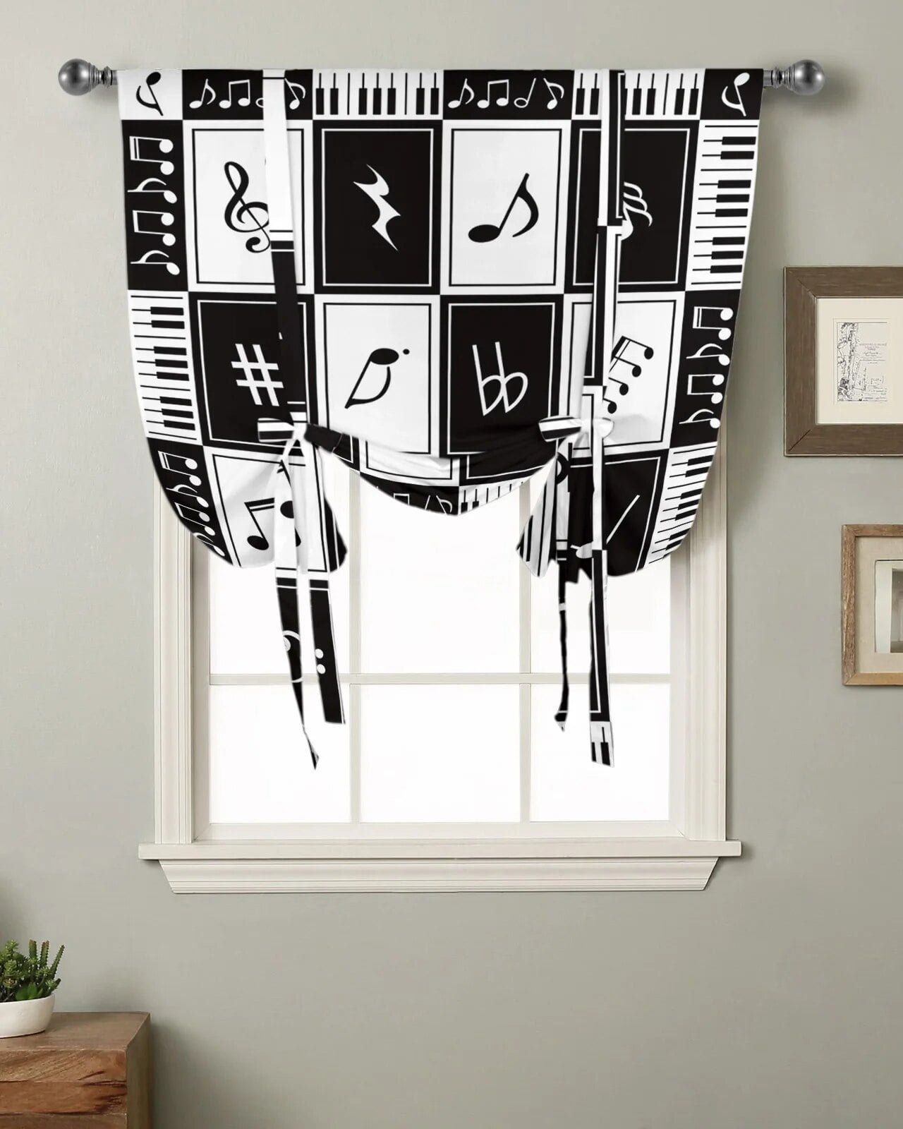 Musc Piano Keys Black White Kitchen Short Window Curtain Rod Pocket ...