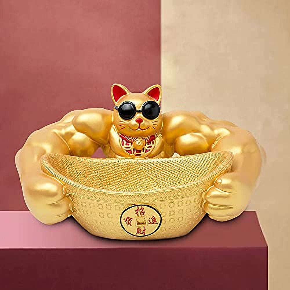 Muscle Arm Cat Statue Lucky Cat Storage Box Feng Shui Lucky Cats Statue ...