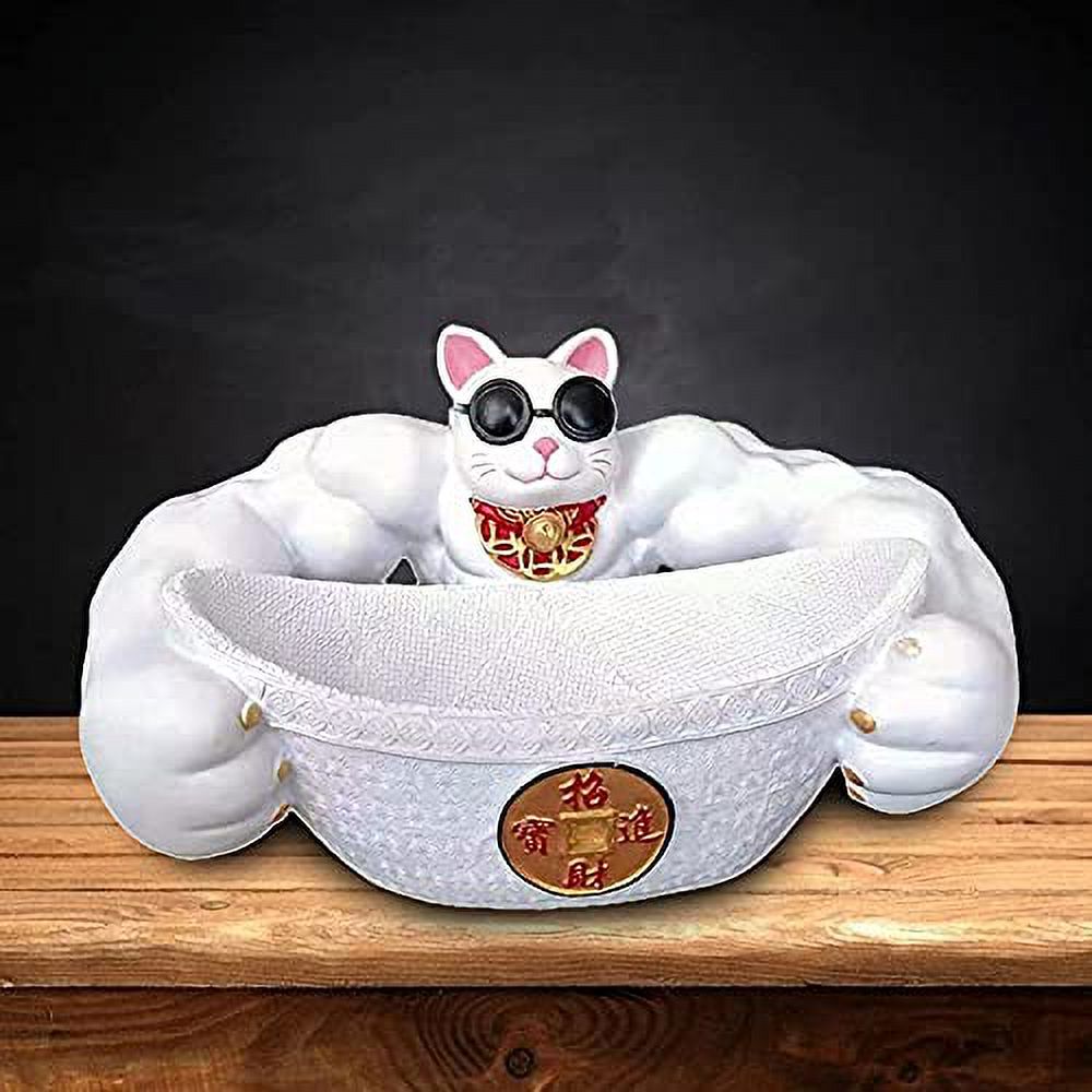 Muscle Arm Cat Statue Lucky Cat Storage Box Feng Shui Lucky Cats Statue ...
