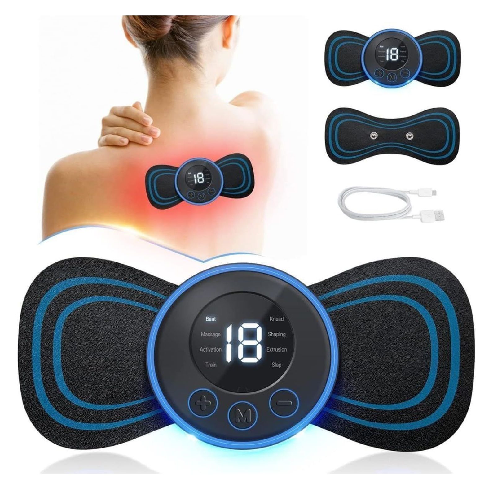 Muscle Body Massager Host with 2 Replaceable Pads and 19 Speed 8 Modes ...