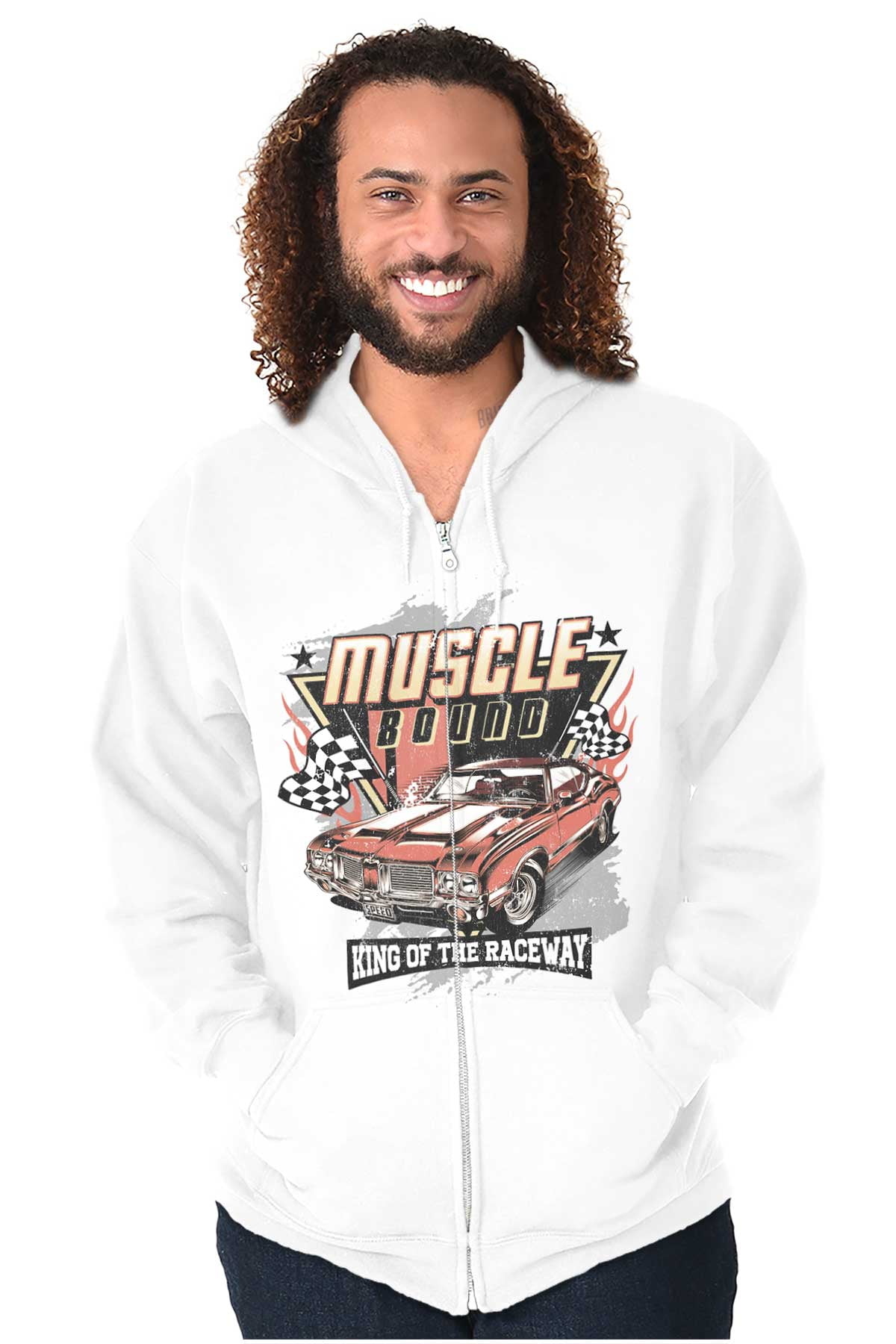 Muscle Bound King of the Raceway Car Zip Up Hoodie Men's Women's Brisco Brands S - Walmart.com