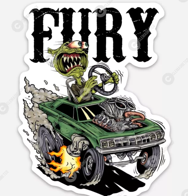 Muscle Car Fury Sticker - Ratfink Style American Made Car Show Rat Fink ...