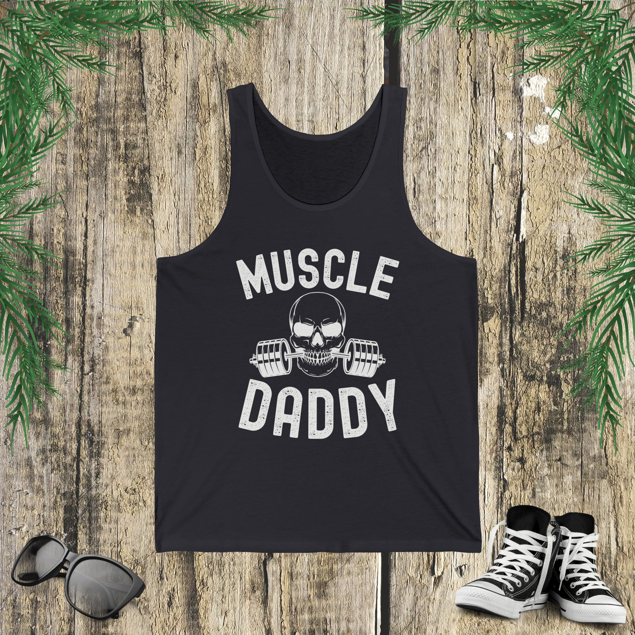 Muscle Daddy Weightlifter skeleton barbell dad bodybuilder Jersey Tank ...