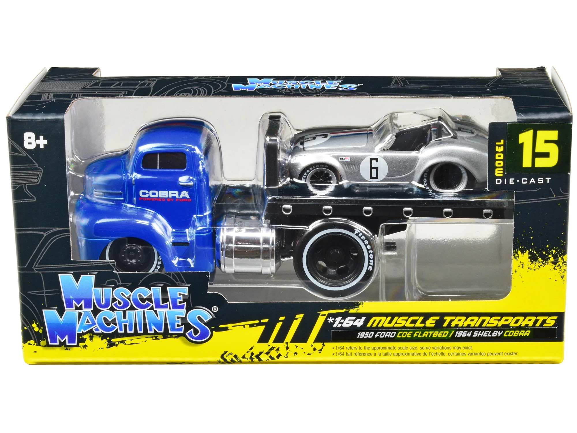 Muscle Machines 11548SIL 1950 Ford COE Flatbed Truck Blue Cobra Powered ...