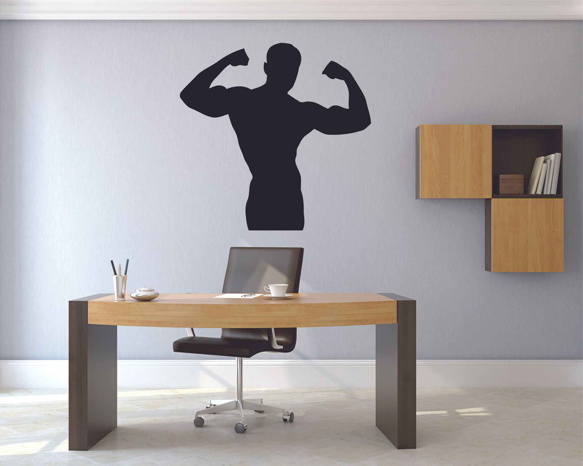 Muscle Man Gym Buff Workout Fitness Silhouette Cartoon Wall Sticker Art ...