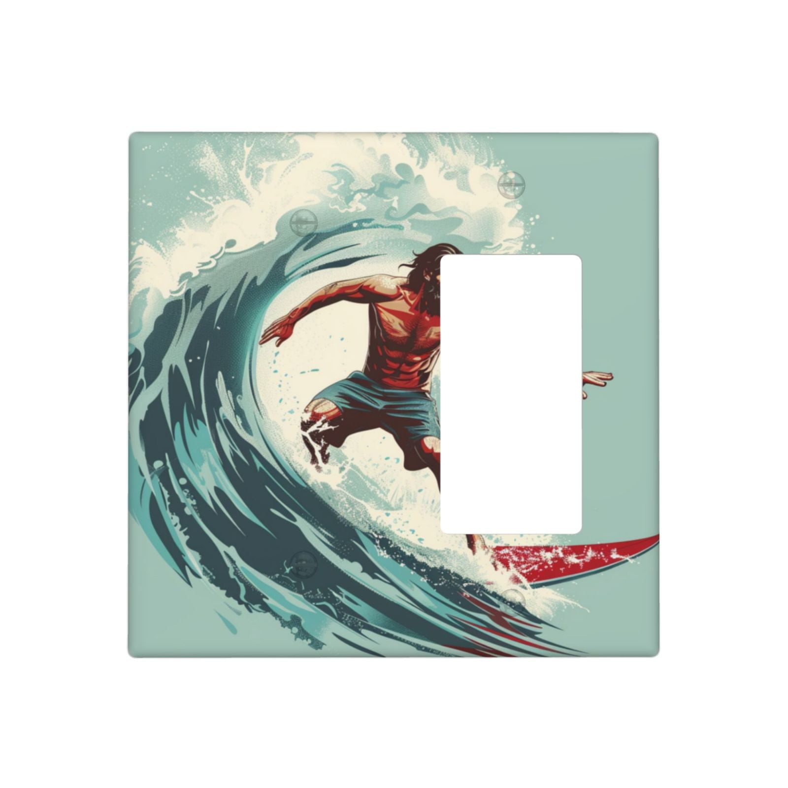 Muscle Man Surfing Switch Cover Decorative Wall Plate / 2-Gang 1-Decor ...